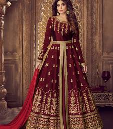 Maroon embroidered silk blend salwar - Monjolika - 2945021