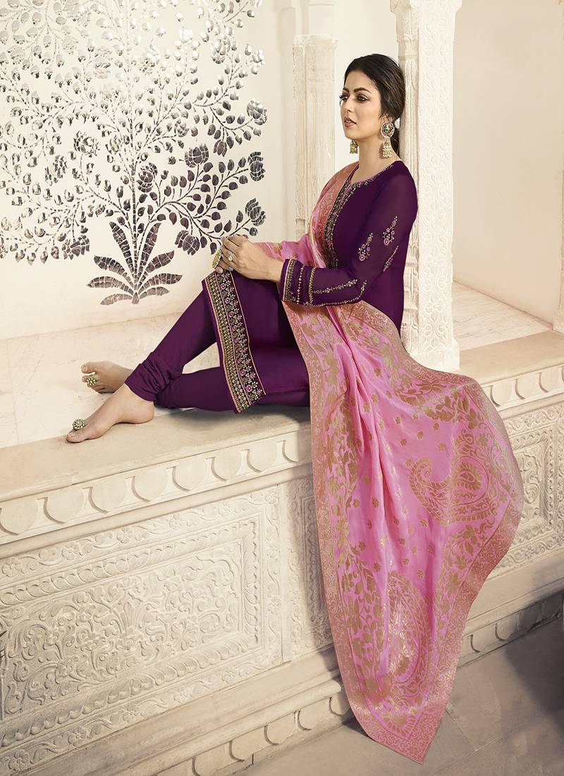 Purple embroidered satin salwar - Monjolika - 2946078