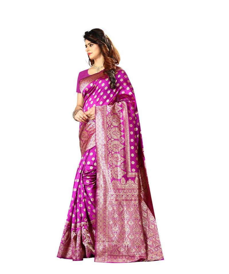 Magenta Woven Art Silk Saree With Blouse - MARUTI - 2951869
