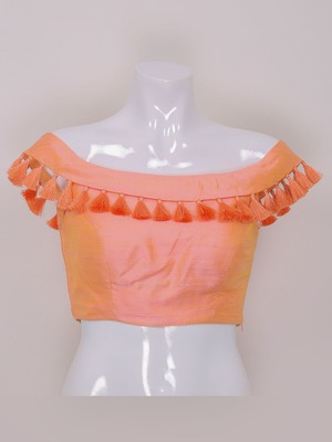 Designer Peach Colour Silk Plain tassels lace Ready Made Blouse ...