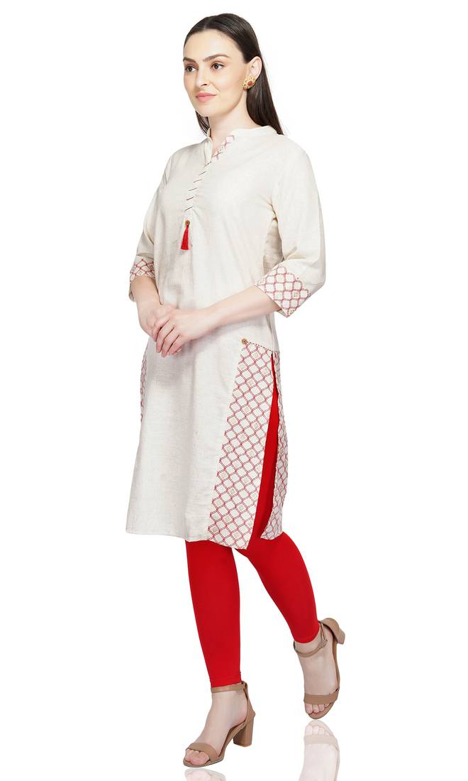 white embroidered cotton Stitched Kurtis - EMART - 2956021