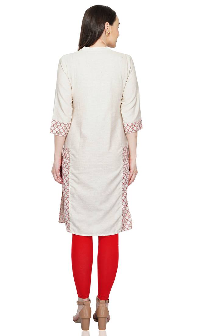 white embroidered cotton Stitched Kurtis - EMART - 2956021