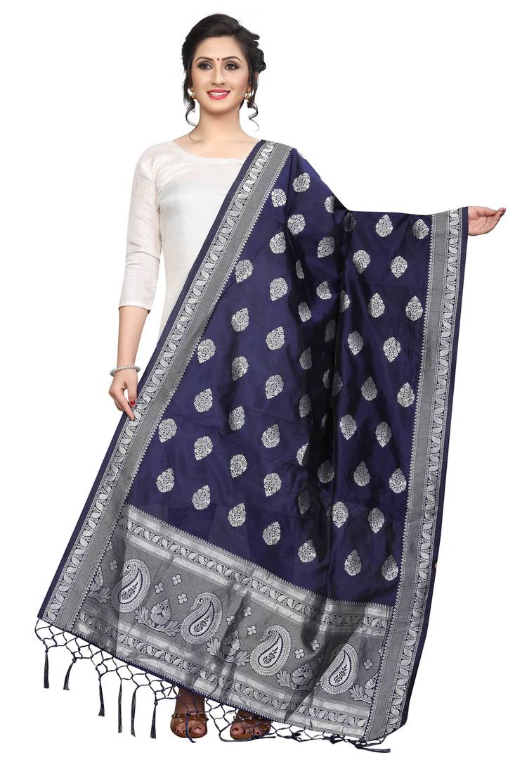 Dark Blue Jacquard Womens Dupatta - Mannequin Store - 2956529