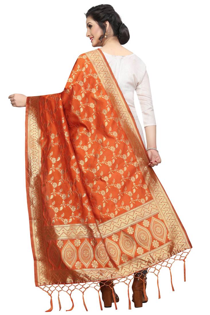 Orange Jacquard Womens Dupatta - Mannequin Store - 2956536