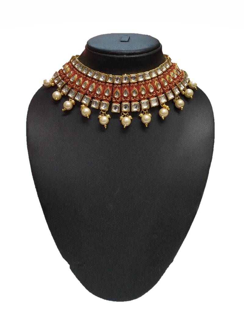 Fashion Maroon Enamel Contemproray Ethnic Traditional Necklace Set For ...