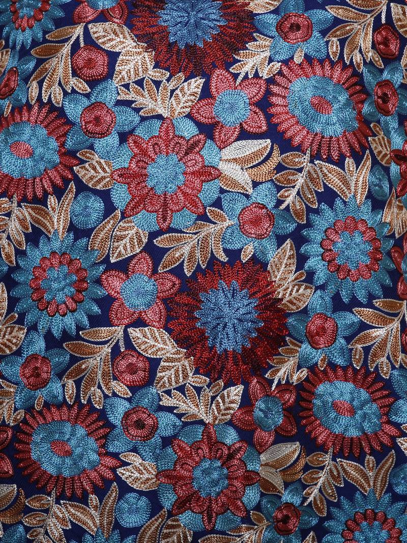 Dark Blue and Multicoloured Wool Heavy Embroidered Floral Shawl ...