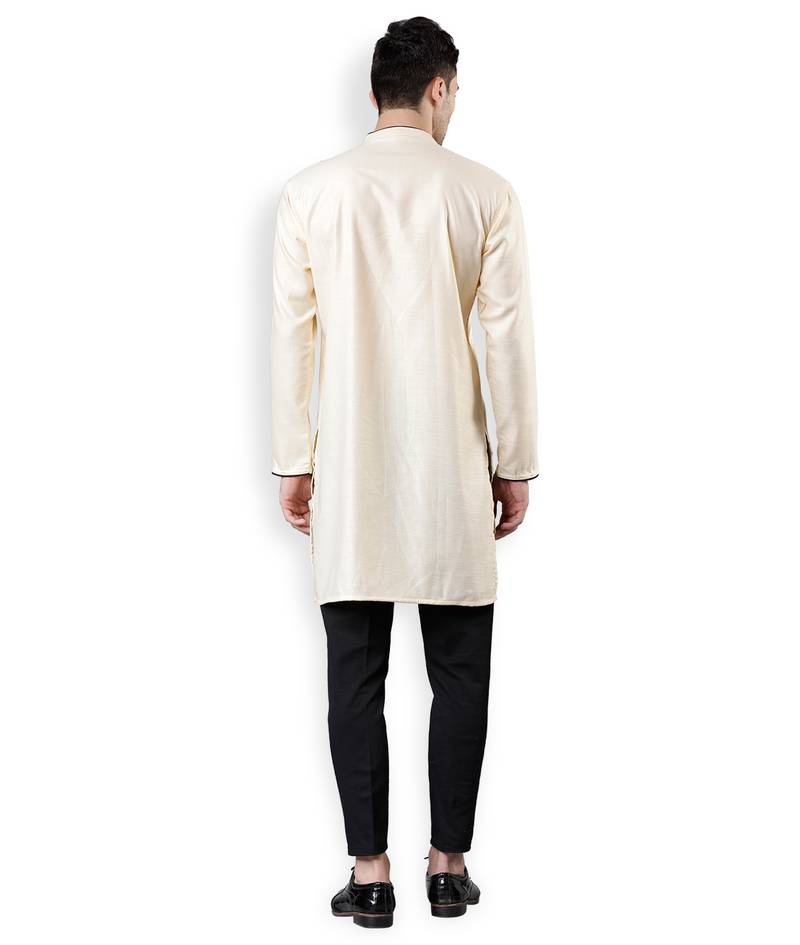Svanik Cream Solid Blended Straight Kurta - Svanik - 2962047