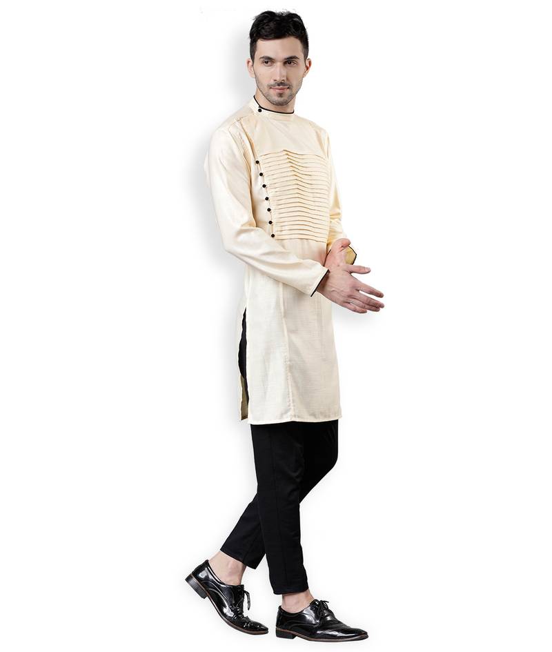 Svanik Cream Solid Blended Straight Kurta - Svanik - 2962047