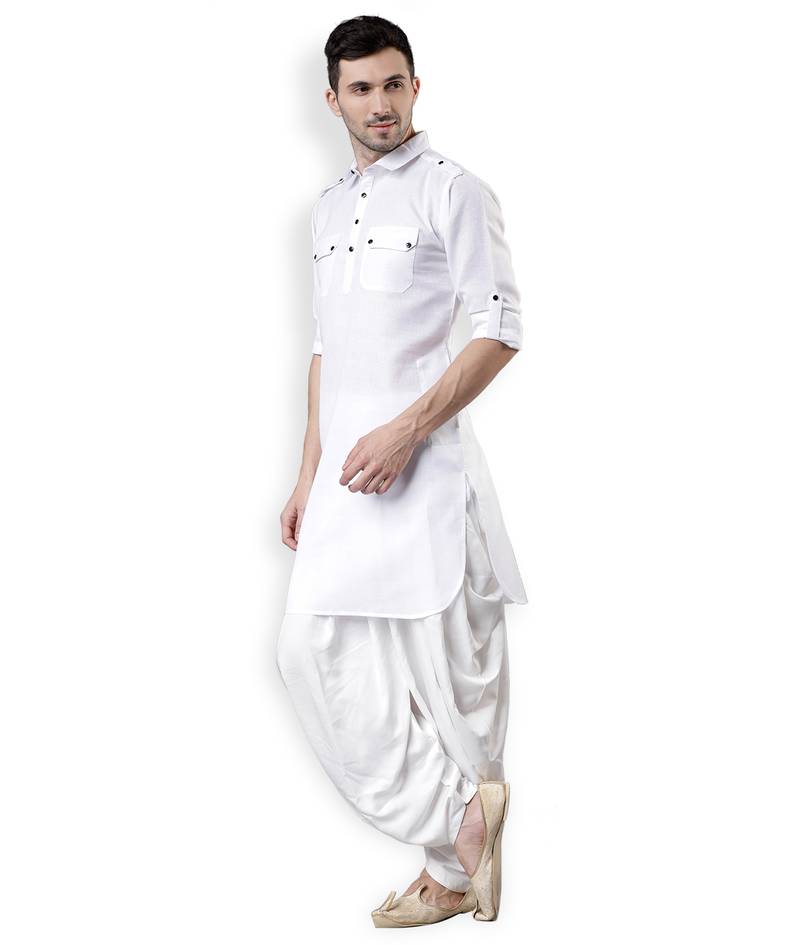 Svanik White Solid Blended Straight Pathani Kurta - Svanik - 2962140