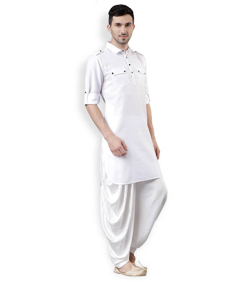 Svanik White Solid Blended Straight Pathani Kurta - Svanik - 2962140
