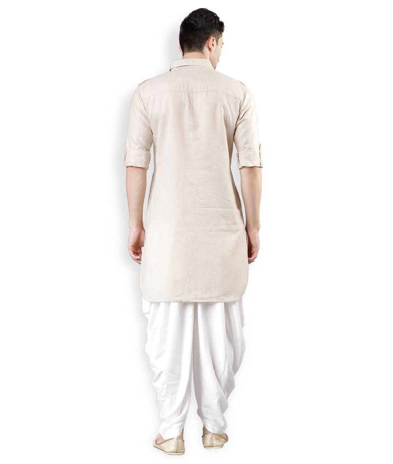Svanik Beige Solid Blended Straight Pathani Kurta - Svanik - 2962141