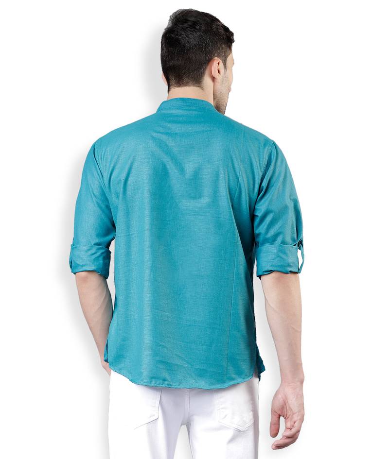 Svanik Turquoise Blue Solid Blended Straight Kurta - Svanik - 2962151