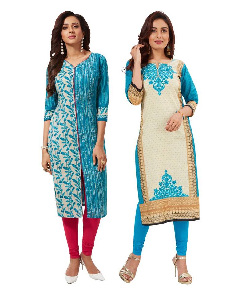 Multicolor Printed Cotton Unstitched Combo Kurtis ( Set Of 2 ) - Om ...