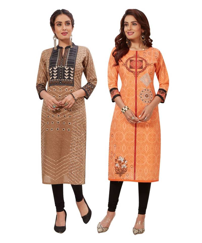 Multicolor Printed Cotton Unstitched Combo Kurtis ( Set Of 2 ) - Om ...