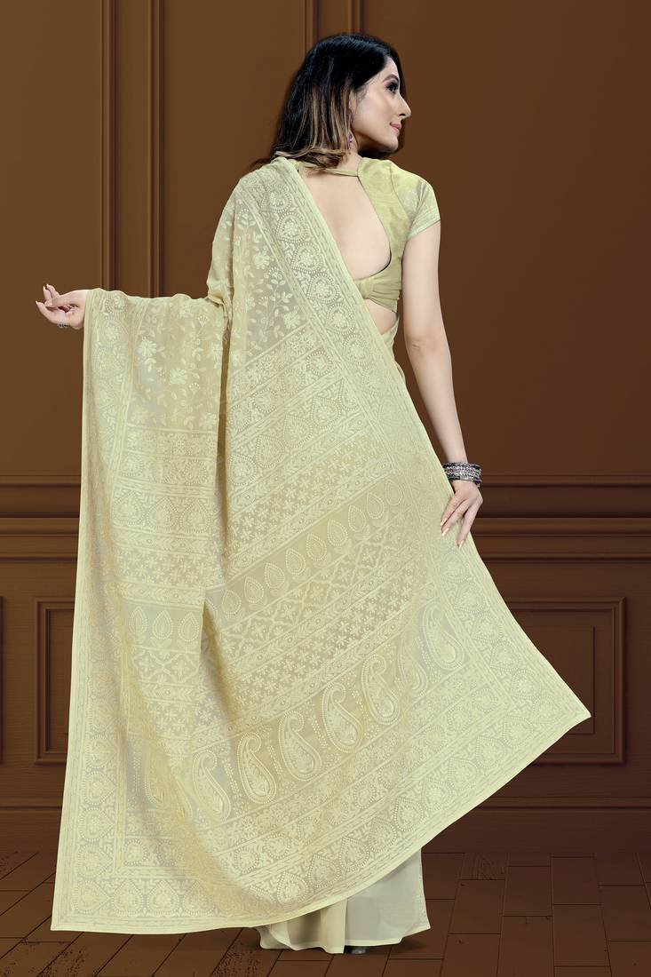 Chicku finest of thread embroidery in Lucknowi style saree with heavy ...