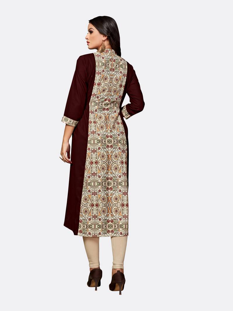 Brown printed polyester kurtas and kurtis - Elevate Women - 2965643