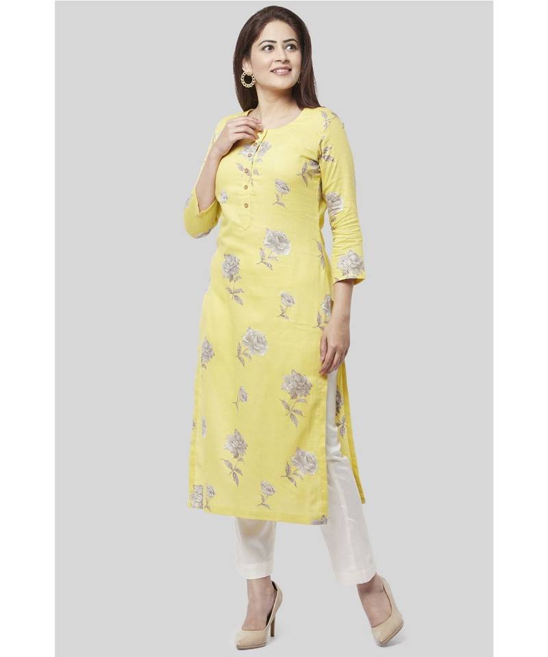 Spring Lemon Floral Straight Kurti with Straight Pant - anokherang ...