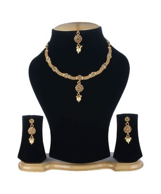 Gold Alloy Beautiful Golden Necklace Set - Penny Jewels - 2967052