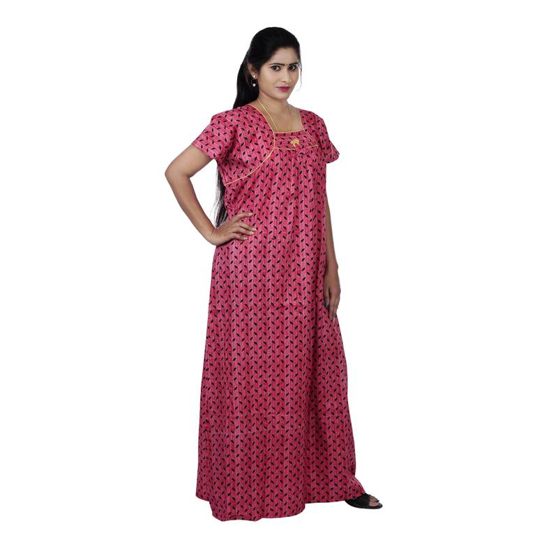 Pink and Black colour Abstract Design Printed Square Neck Cotton Nighty ...