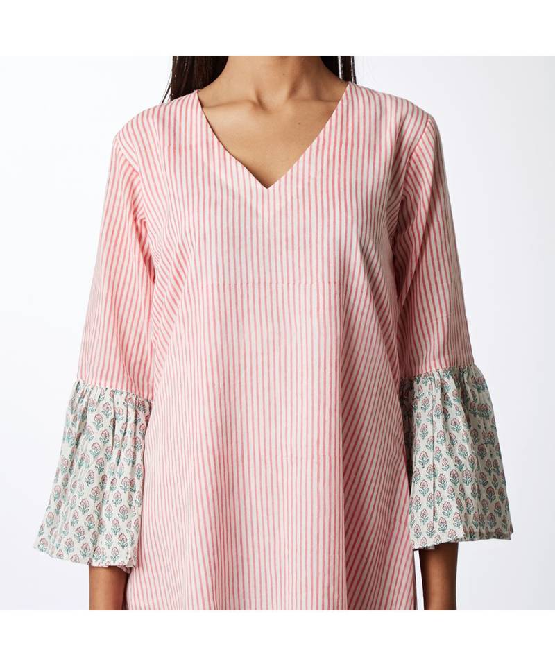 pink Striped frill Short Dress - Pink Lemon - 2967247