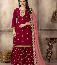 Red embroidered georgette salwar - Monjolika - 2969796