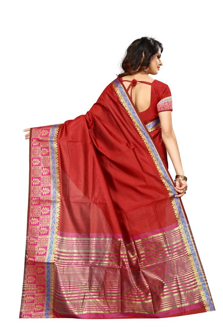 Maroon hand woven cotton silk saree with blouse - BRAHMANI CREATION ...