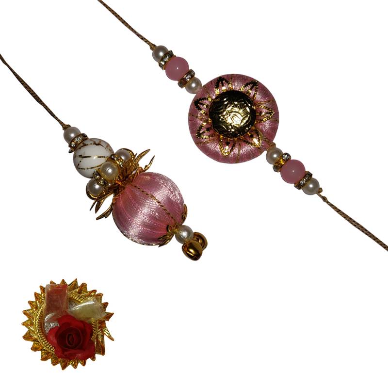 Handmade Pink Beads and Thread work Rakhi for Bhaiya Bhabhi with ...
