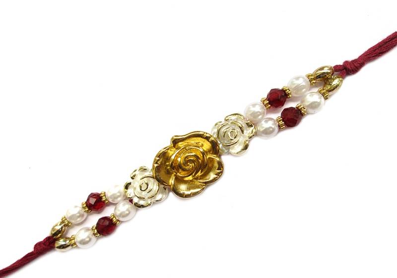 Gold Rose Motif Bhaiya/Brother Rakhi - KRishai - 2977857