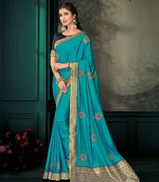 Cyan embroidered poly silk saree with blouse - Indian Women Fashions ...