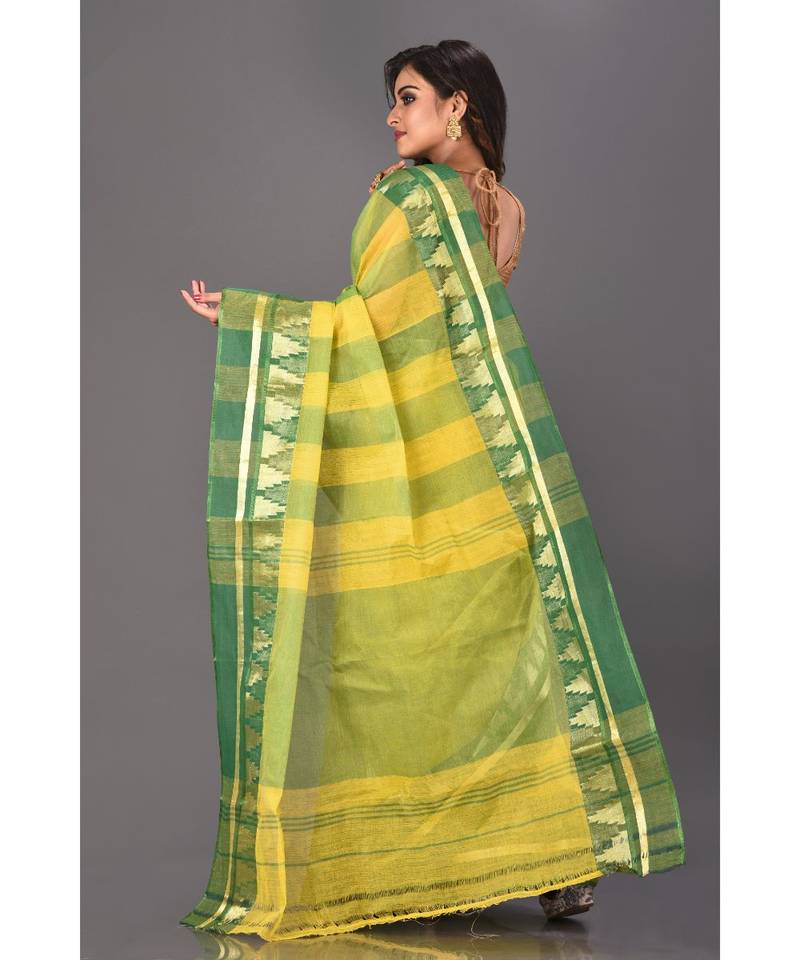 yellow plain Cotton saree - Buymyethnic - 2979035