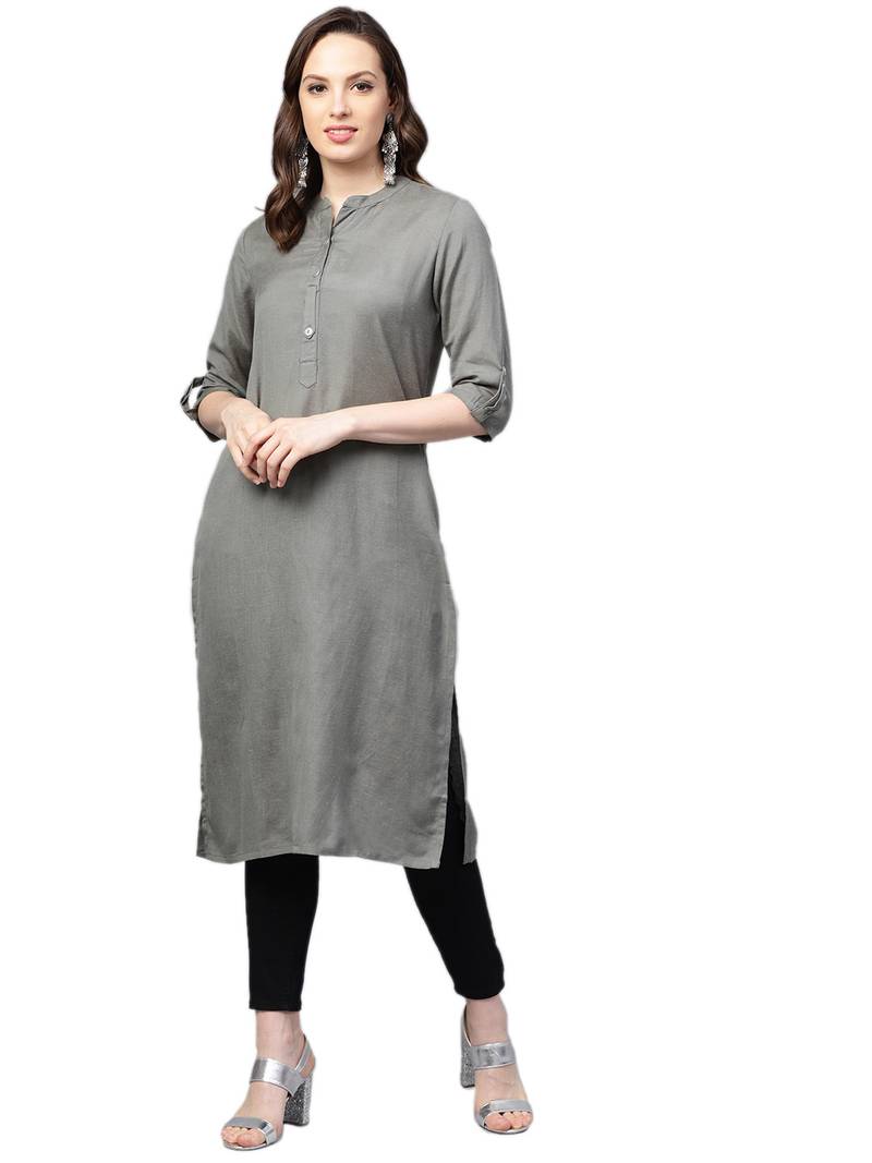 Grey plain liva kurtas-and-kurtis - Shree The Indian Avatar - 2986324