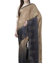 Soch Beige Printed Satin saree with blouse - Soch - 2987455