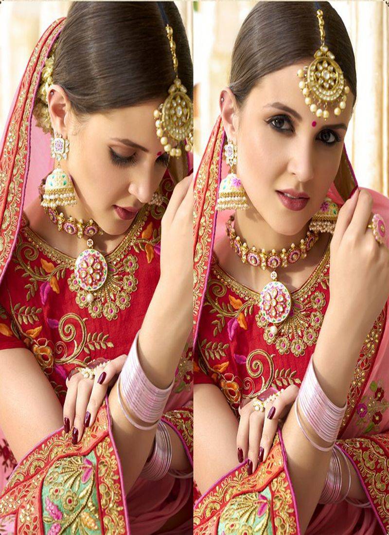 Light rose embroidered silk saree with blouse - Chahat Art Gallery ...