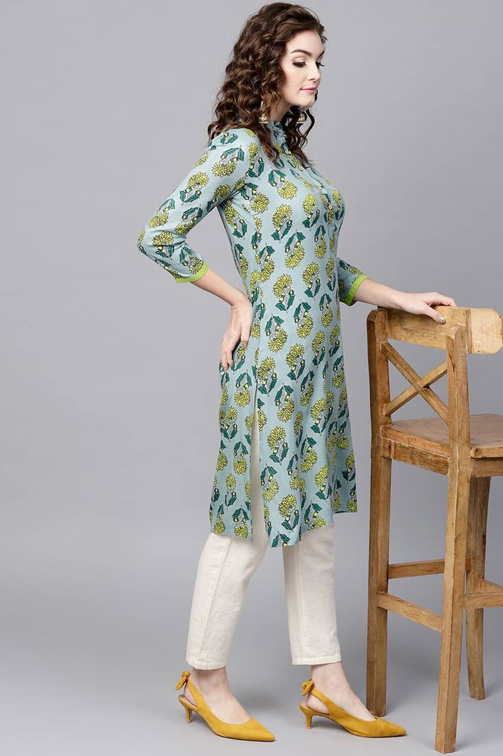 Multicolor printed rayon ethnic-kurtis - Om Creation - 2995954