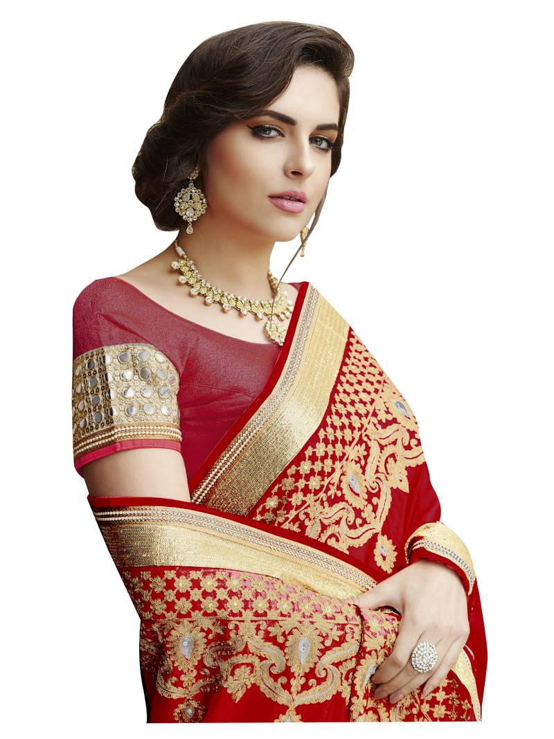 Maroon embroidered chiffon & net saree with blouse - Geet Fashion ...