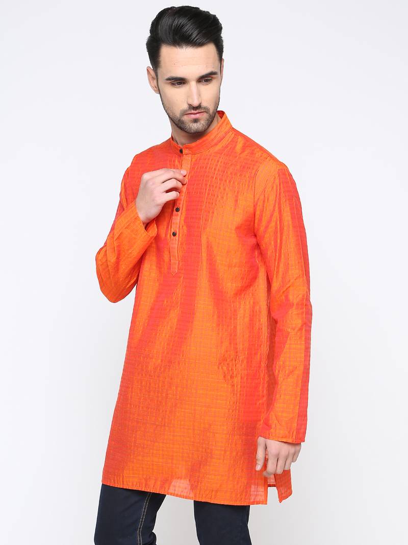 Orange Printed Cotton Men Kurta - SHOWOFF - 2996970