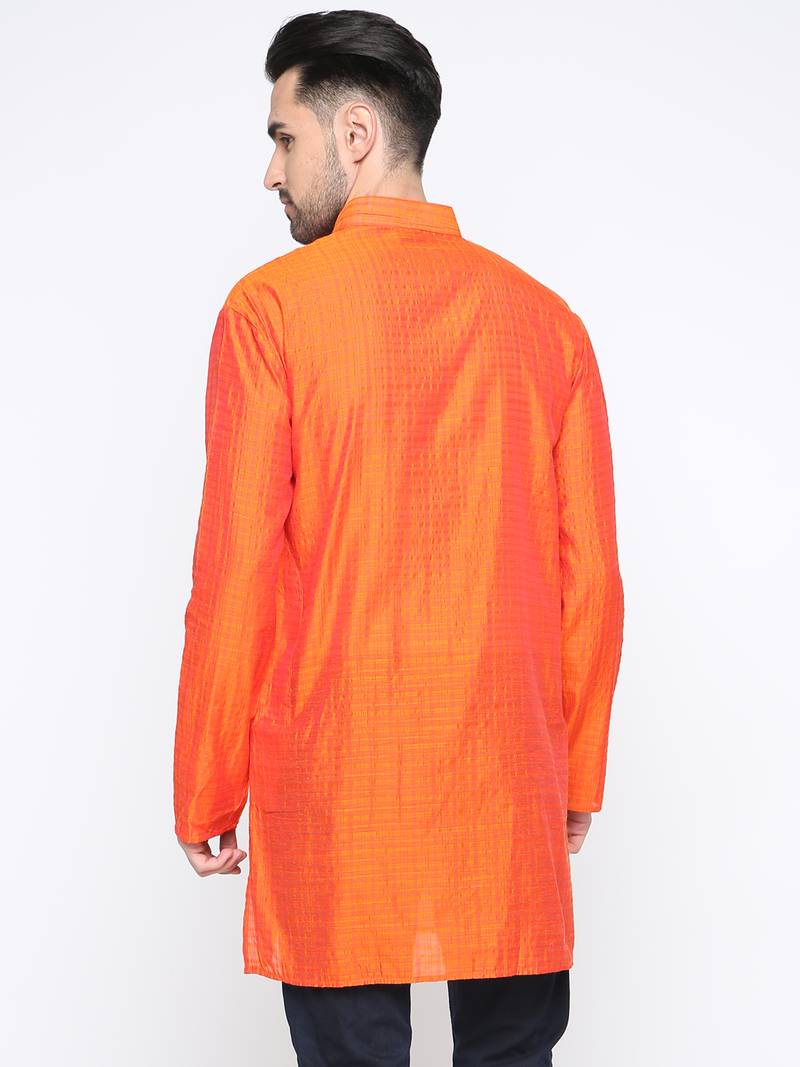 Orange Printed Cotton Men Kurta - SHOWOFF - 2996970