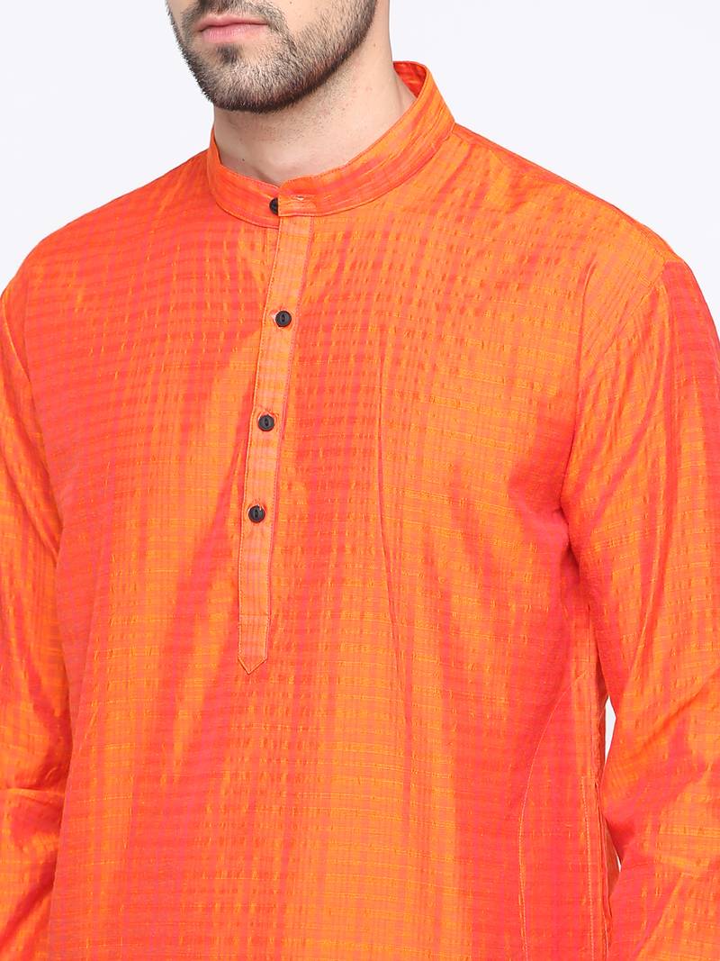 Orange Printed Cotton Men Kurta - SHOWOFF - 2996970