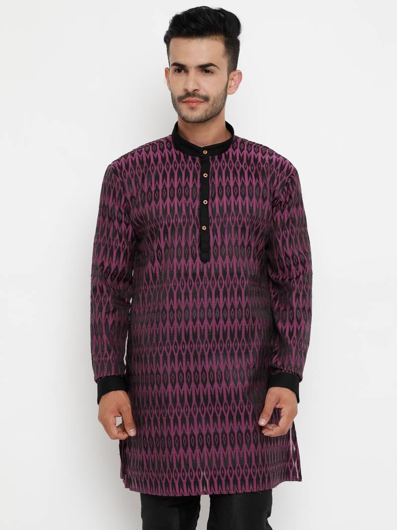 Pink Printed Cotton Men Kurta - SHOWOFF - 2997074