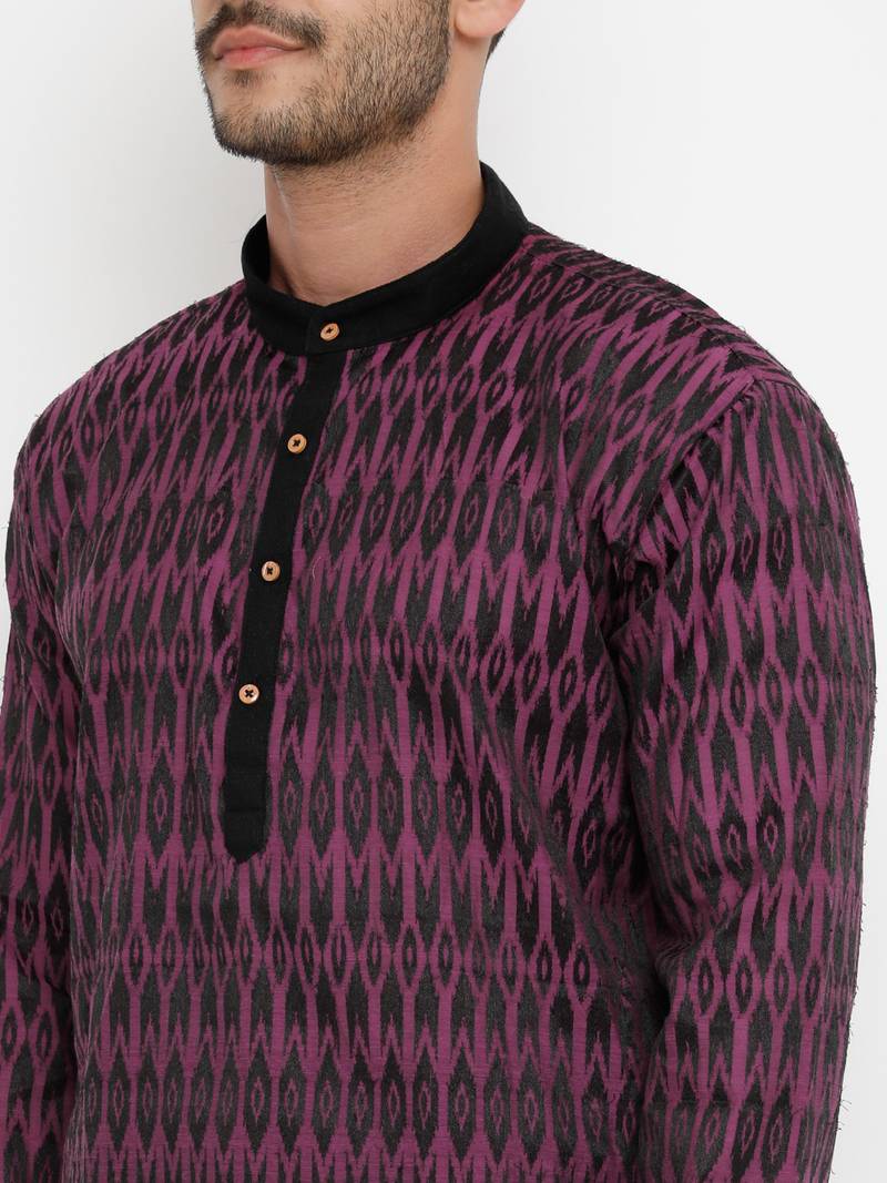 Pink Printed Cotton Men Kurta - SHOWOFF - 2997074