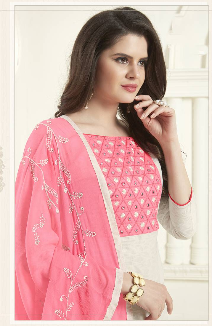 White embroidered cotton salwar - Kimisha - 2998370