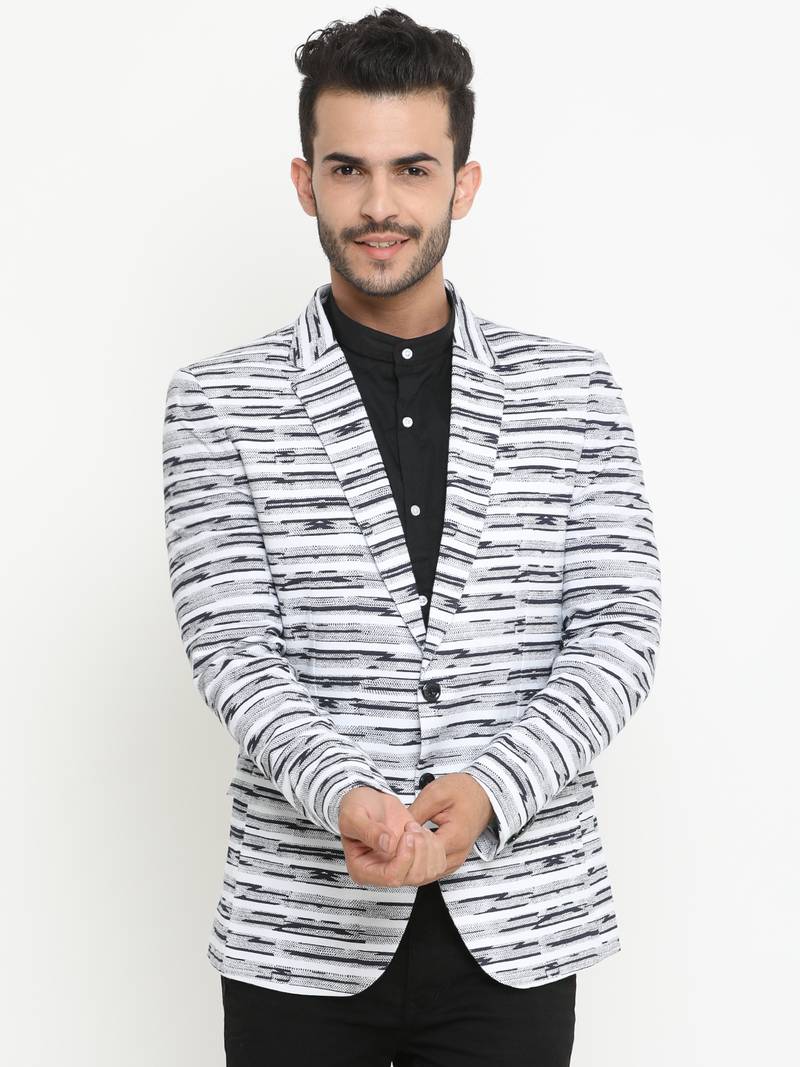 White Printed Single Breasted Casual Men Blazer - SHOWOFF - 2999687