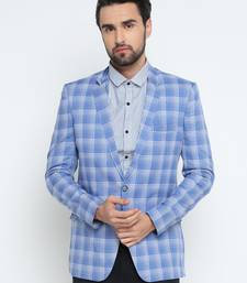 Blue Checked Single Breasted Casual Men Blazer - SHOWOFF - 2999964