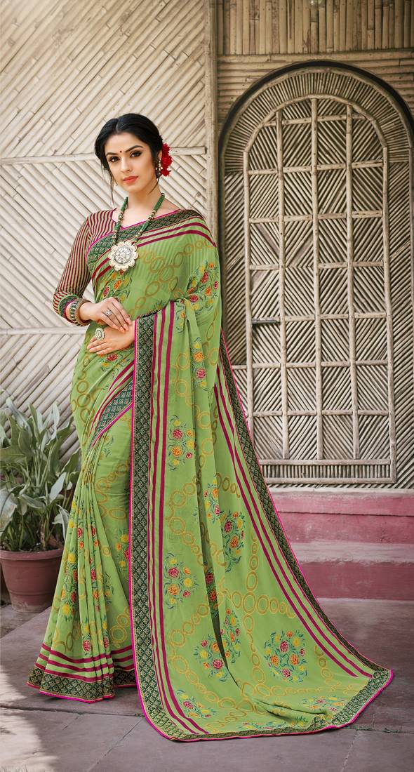 Olive printed brasso saree with blouse - Varsiddhi Fashions Pvt Ltd ...