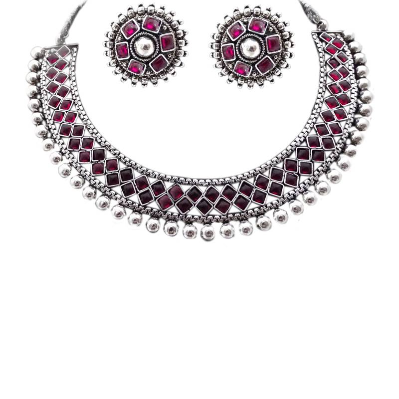 Small U Shape Silver Color Necklace Set Jewelry - OyeKudiye - 3001099