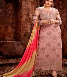 Light-pink embroidered georgette salwar - Monjolika - 3002320