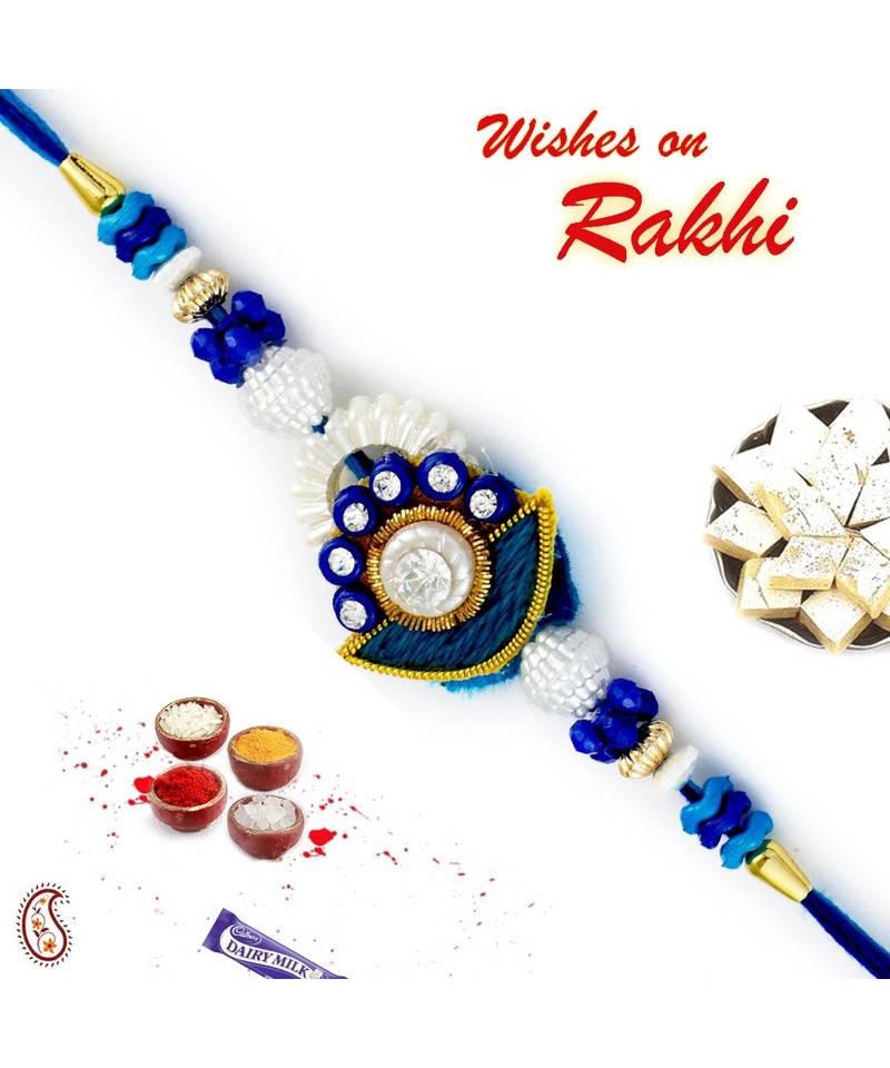 Ad Studded Beautiful Blue Base Zardsoi Rakhi - Aapno Rajasthan - 3002801