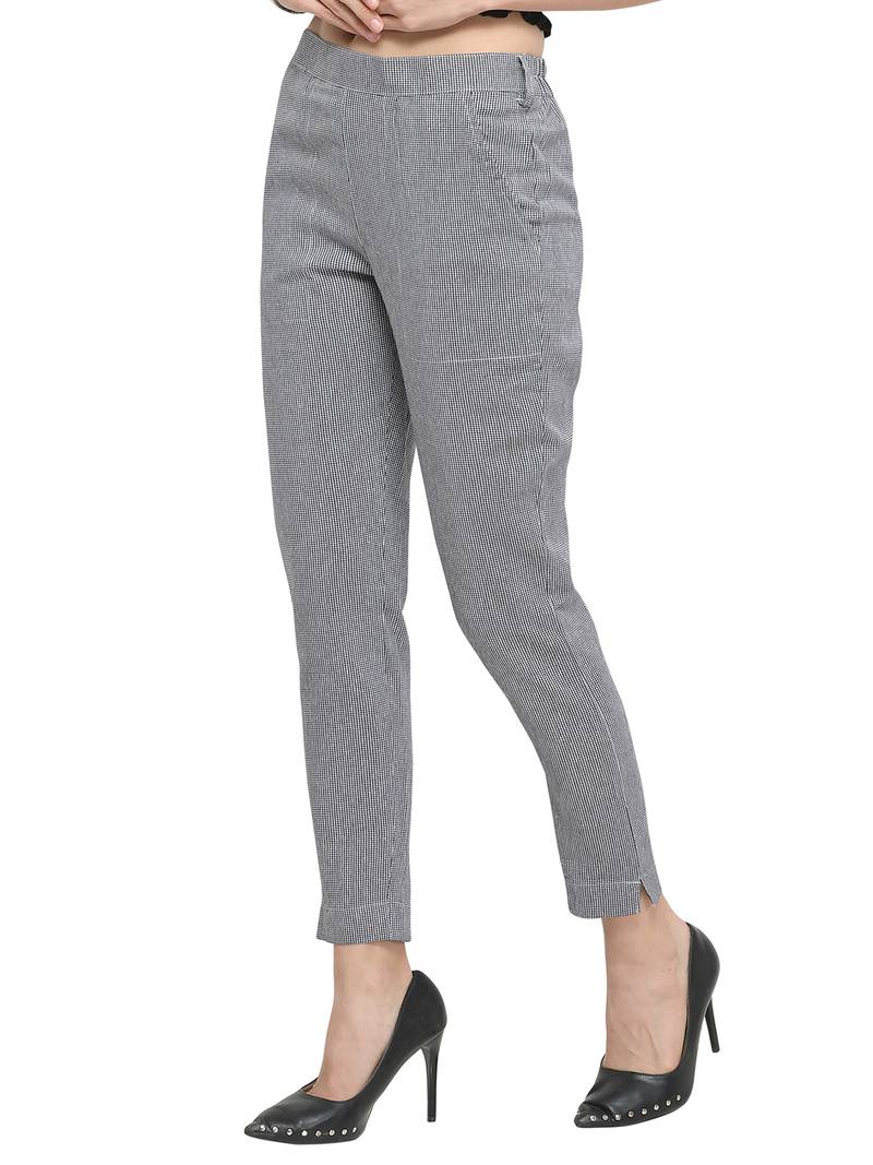 White & Black Khadi Cotton Plain Fancy Trousers - Vastrang - 3009085