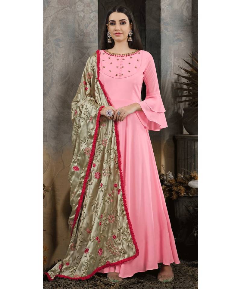 Designer Soft Pink Heavy Cotton Maslin Handwork Partywear Suit - An ...