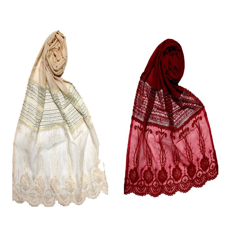 Stole For Women - Set Of 2- Premium Cotton Designer Diamond Studed ...